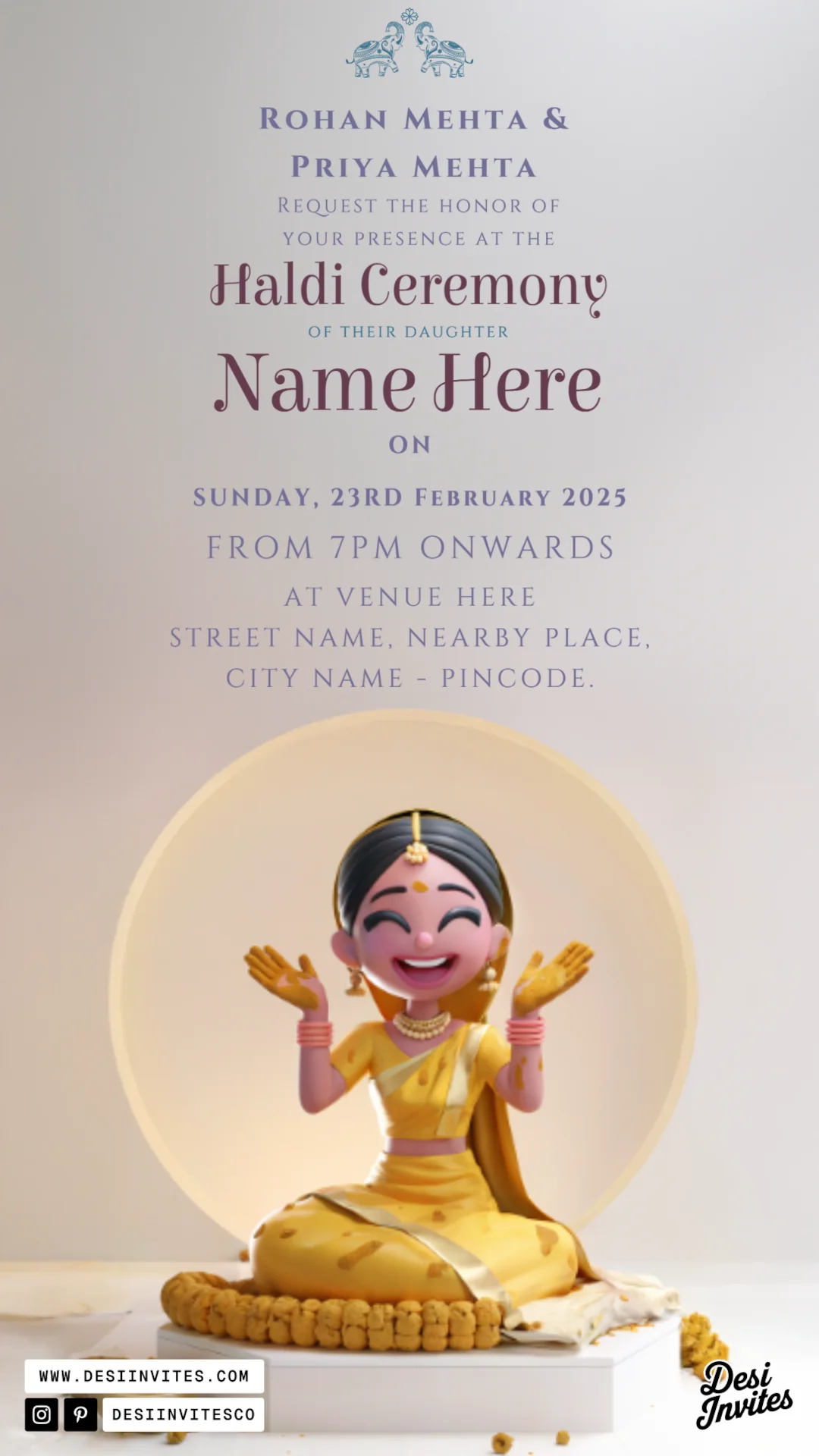 Modern Minimal Haldi Ceremony Invitation - Desi Invites