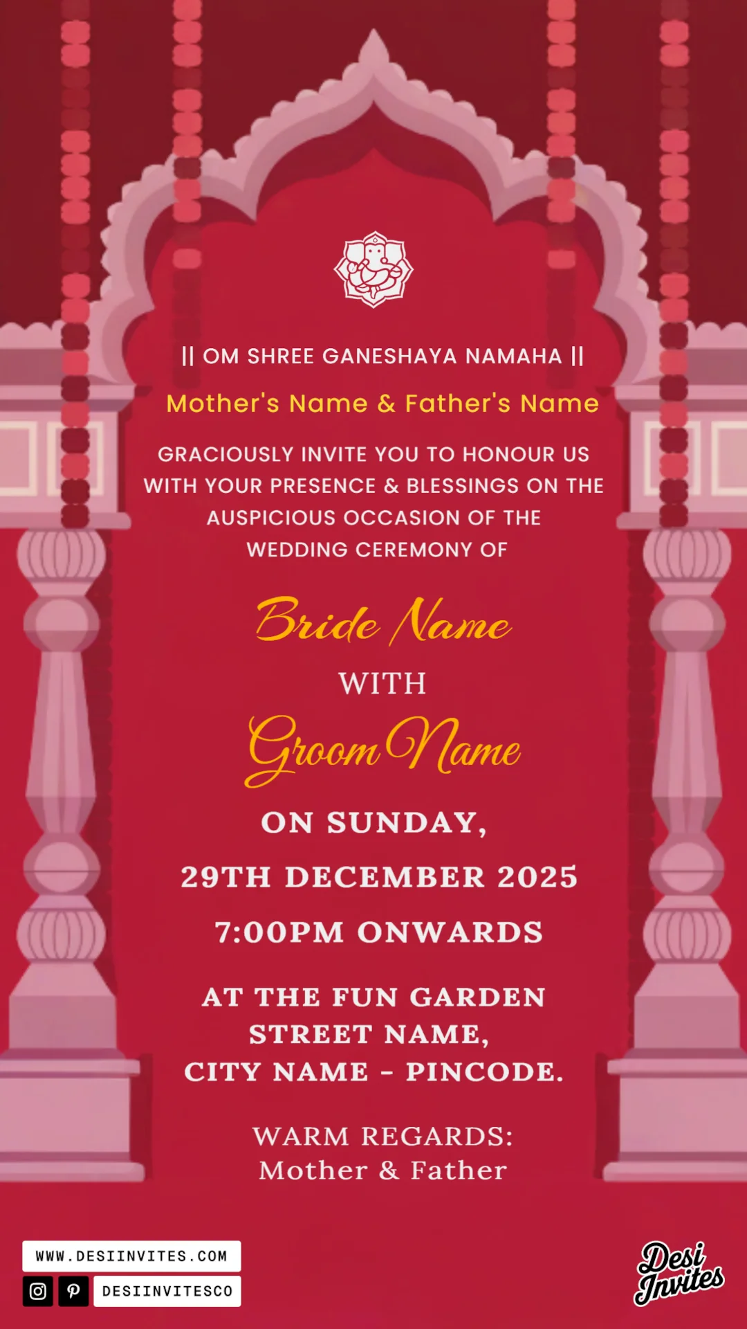 Elegant Red Mandap Bengali Wedding Invitation - Desi Invites